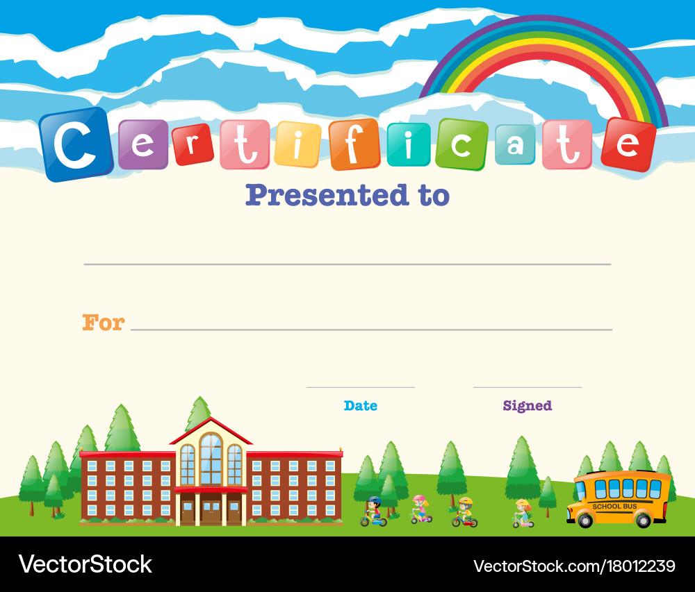 School Certificate with Children Royalty Free Vector Image