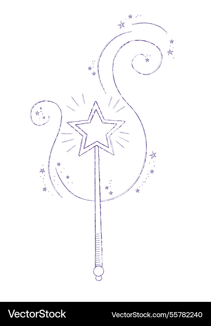 Doodle magic wand fairytale element in sketch Vector Image