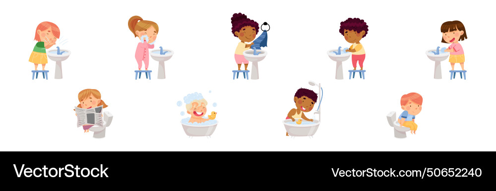 Kid characters washing enjoy bath hygiene Vector Image