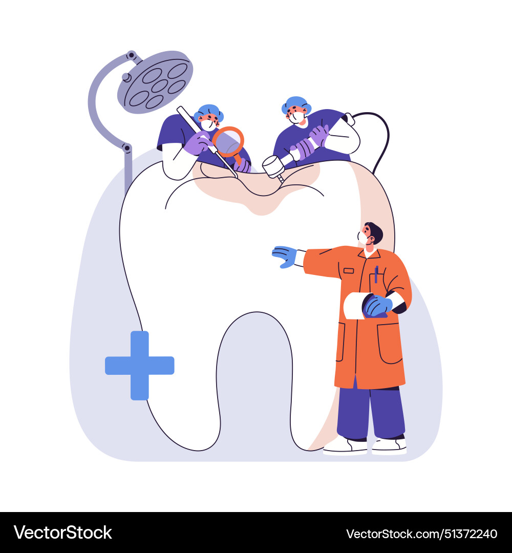 Professional dentists treating molar tooth from Vector Image