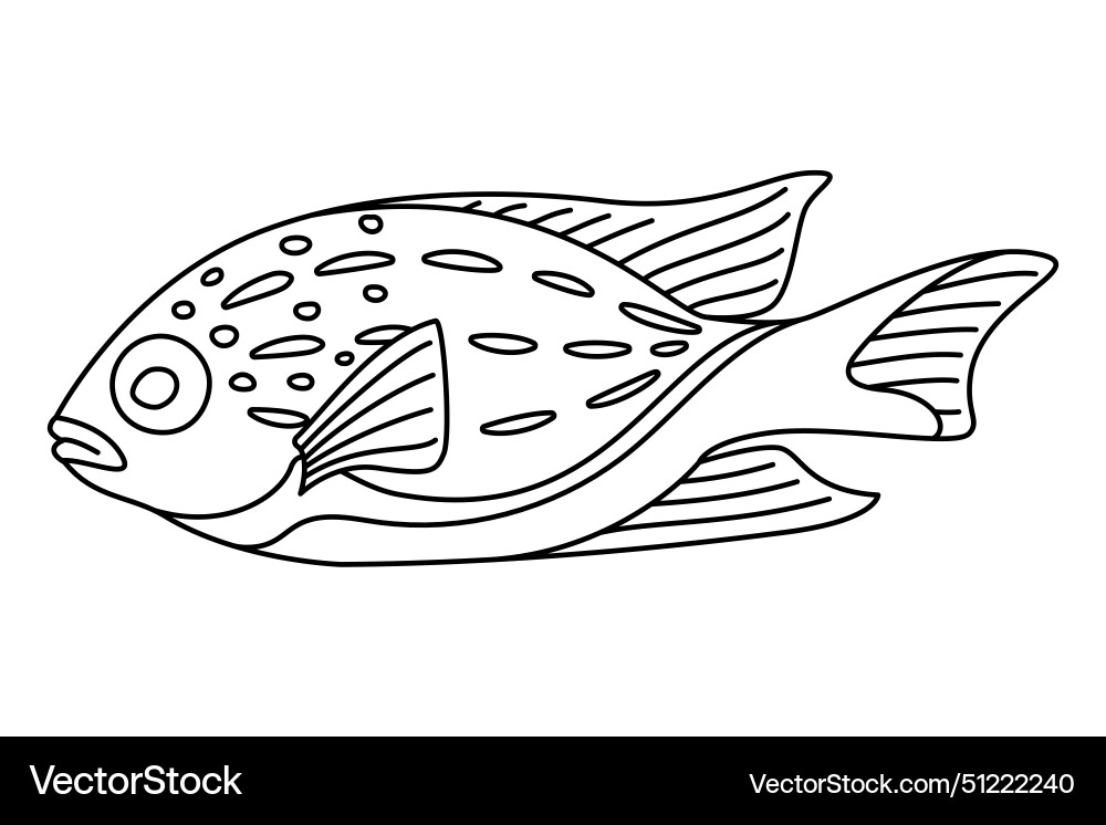 Tropical fish hand drawn line art coloring page Vector Image