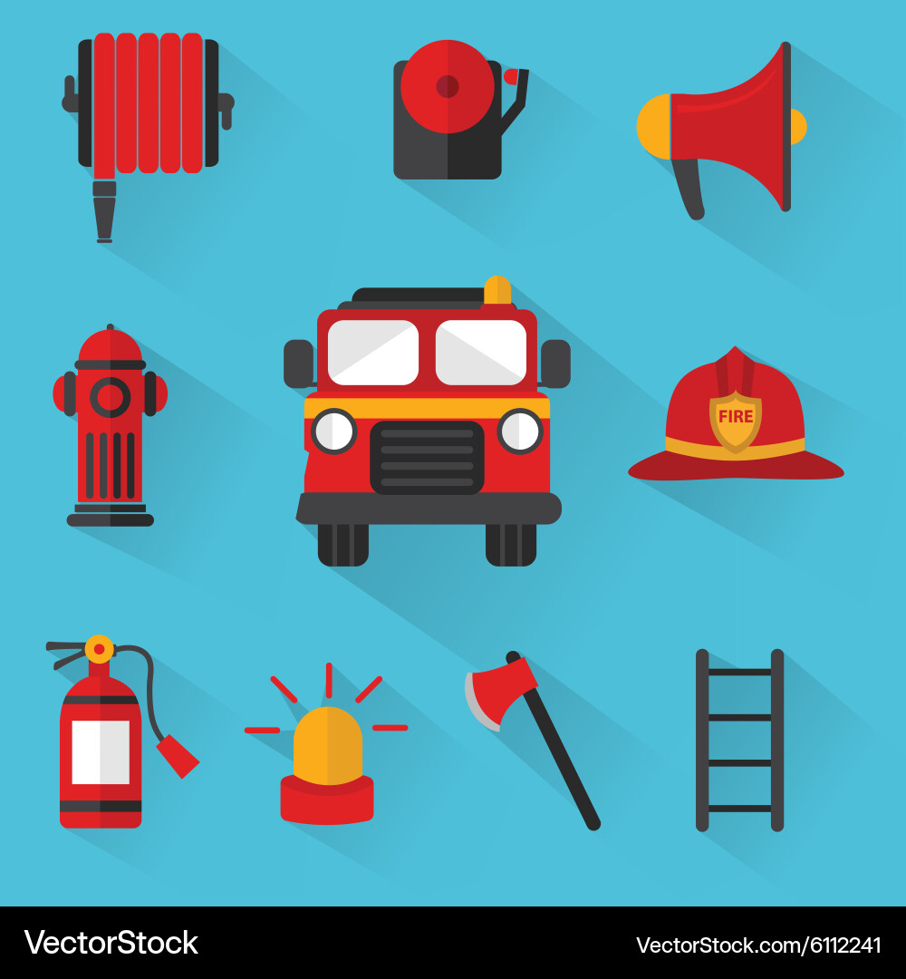 Fireman set of firefighting equipment Royalty Free Vector