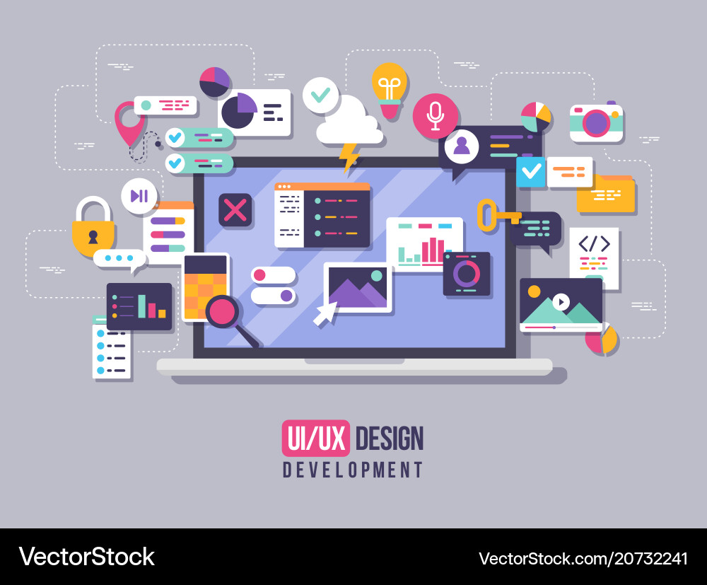 Process of developing interface for laptop Vector Image