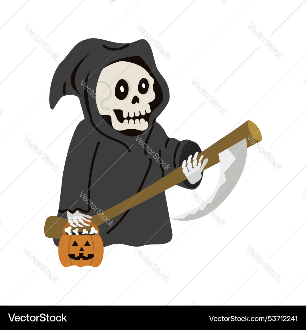 Scary cartoon grim reaper with scythe Royalty Free Vector