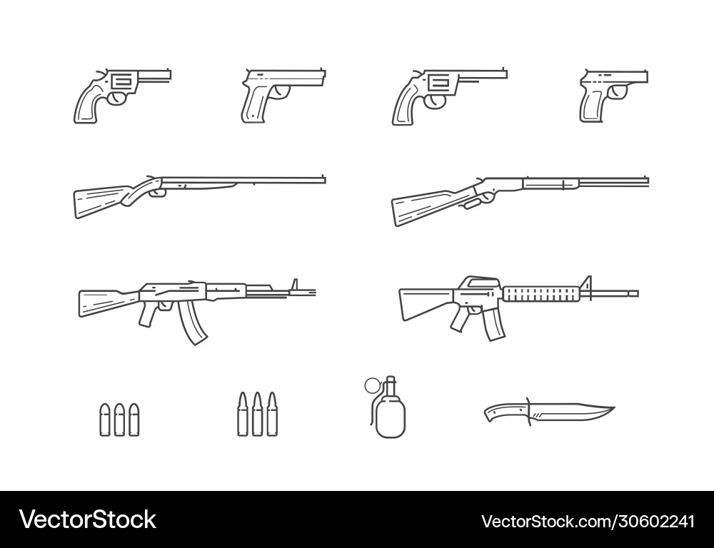 Weapon and gun set icons firearms Royalty Free Vector Image