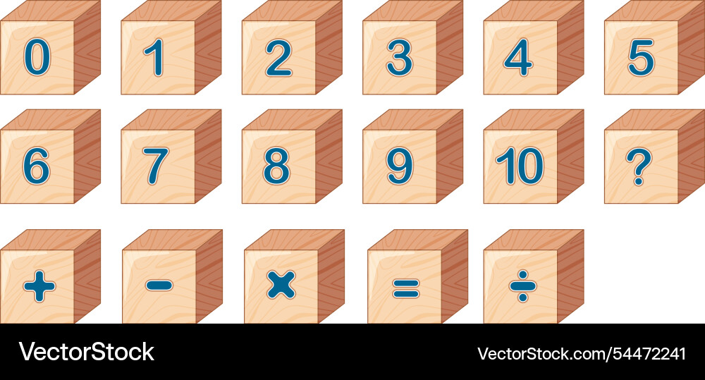 Holzblöcke mit Zahlen und Mathesymbolen Vektorbild