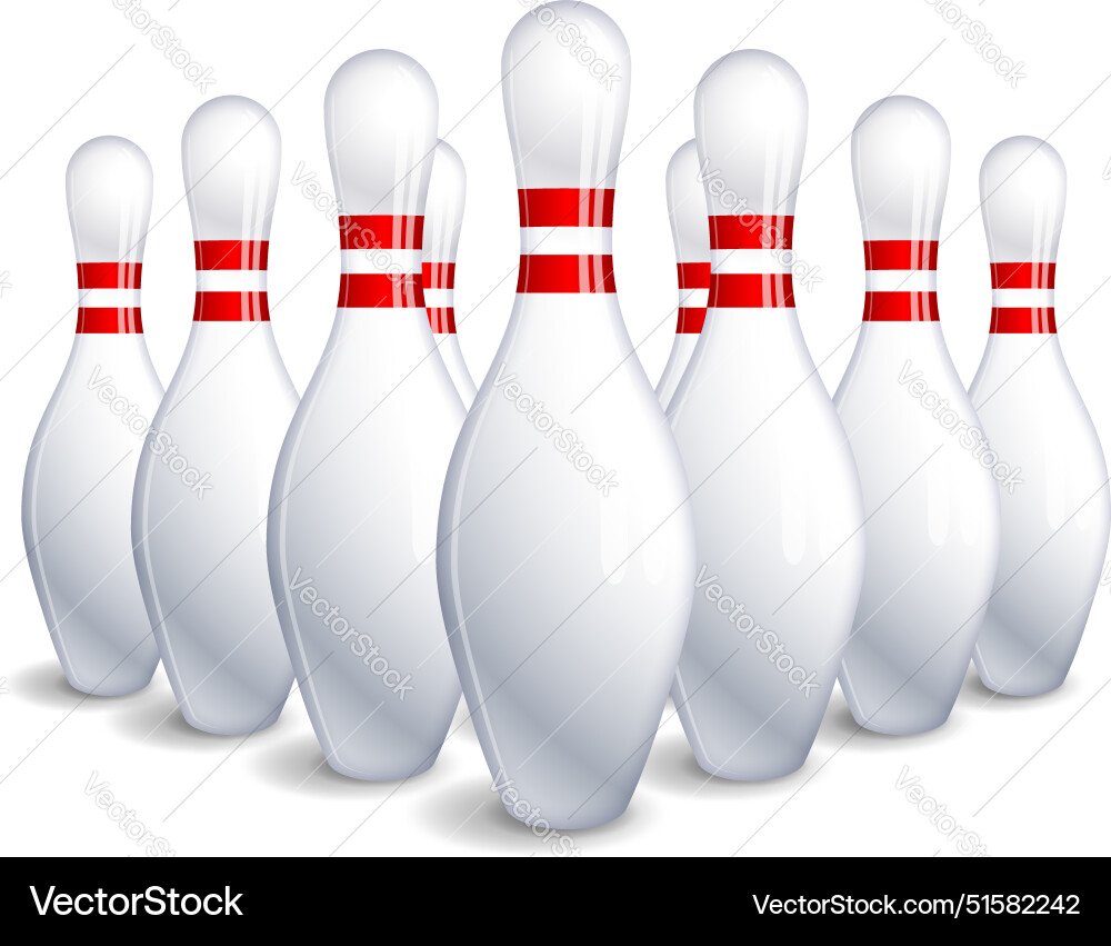 Classic realistic ten pin bowling pins set up Vector Image