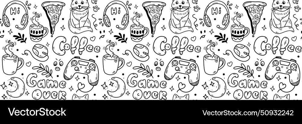 Game over pattern hand drawn doodle gamepad Vector Image