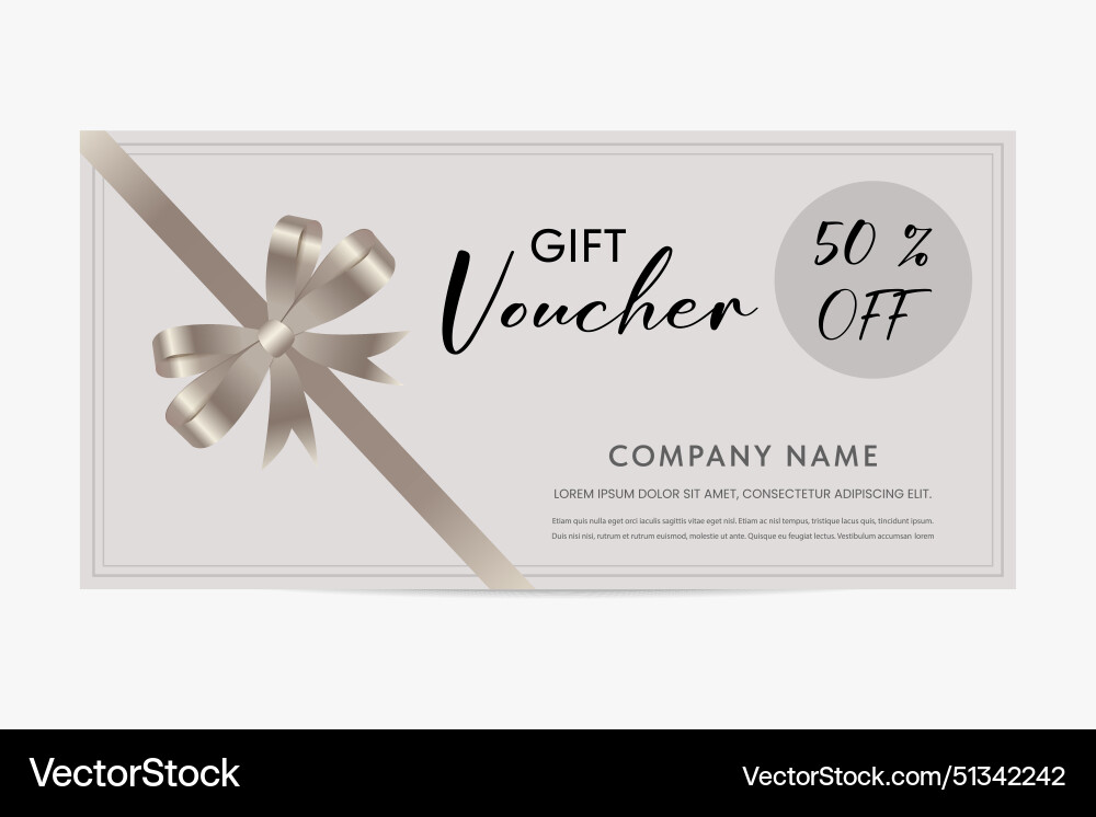 Gift voucher coupon template with silver bow Vector Image