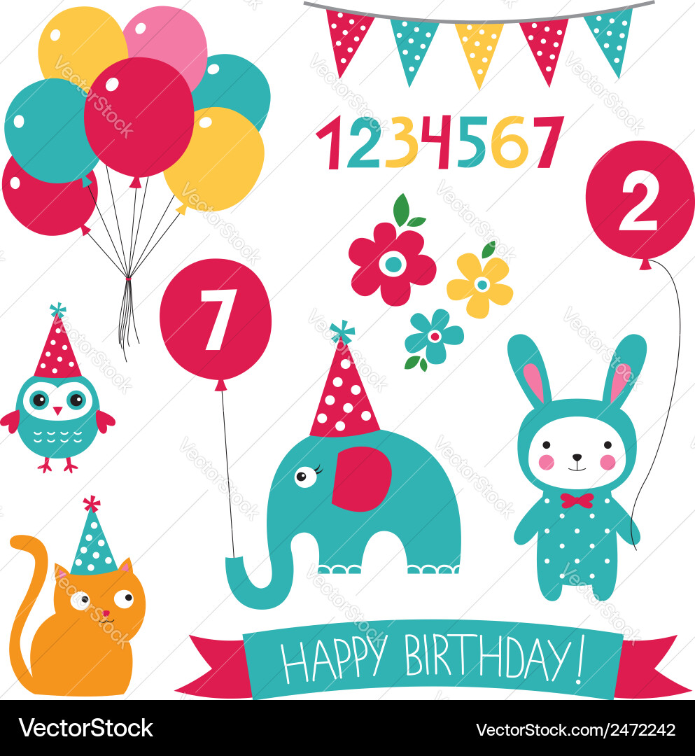 Kid birthday set Royalty Free Vector Image - VectorStock