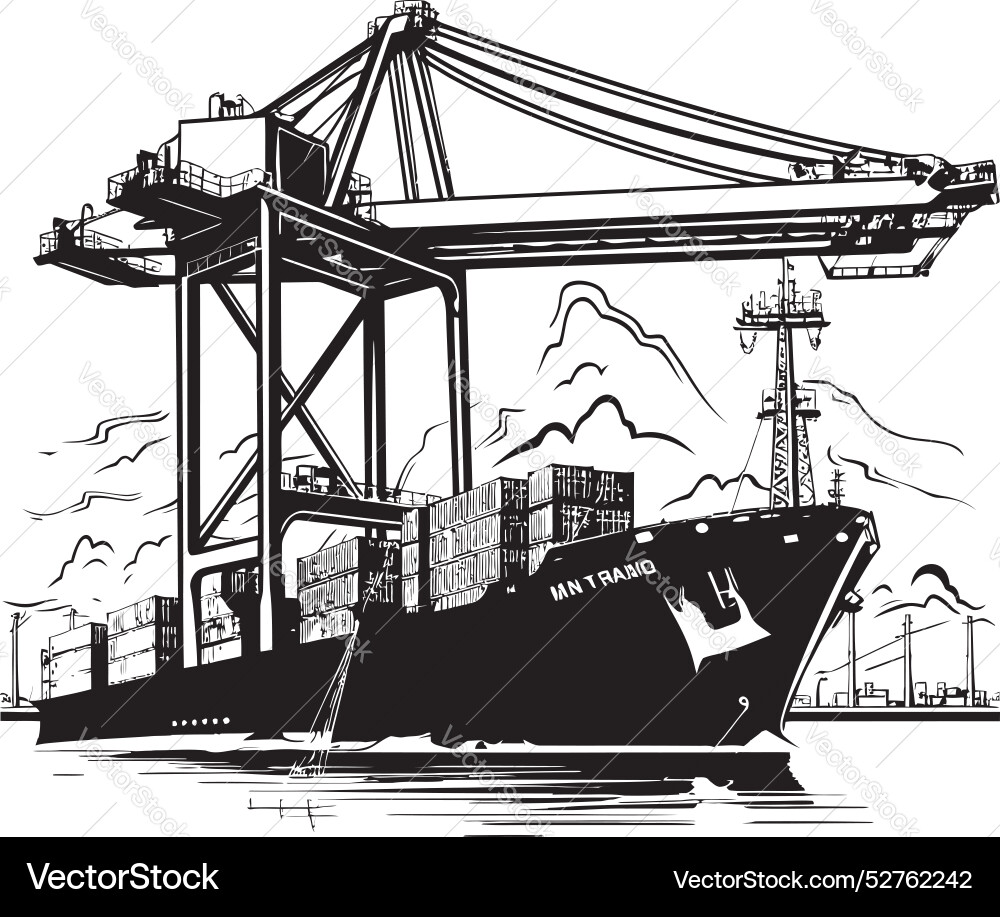 Maritime majesty industrial ship loading emblem Vector Image