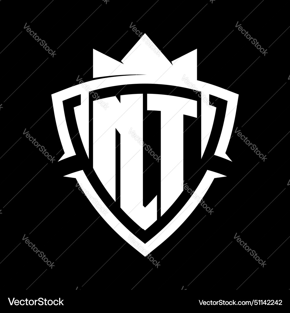 Nt letter monogram with triangle curve shield Vector Image