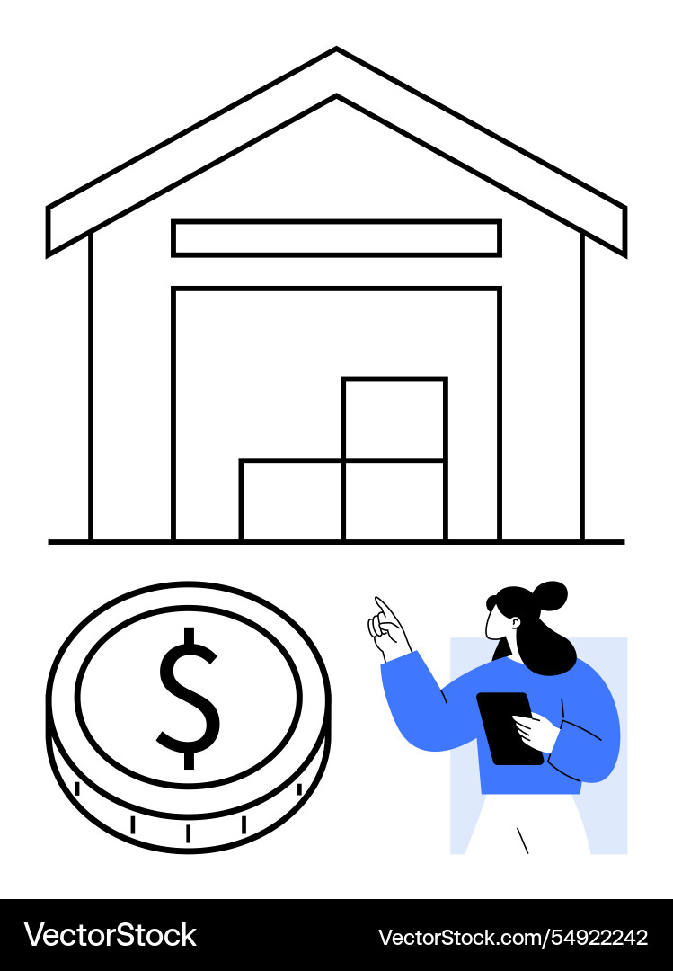 Warehouse with stacked boxes coin symbol Vector Image