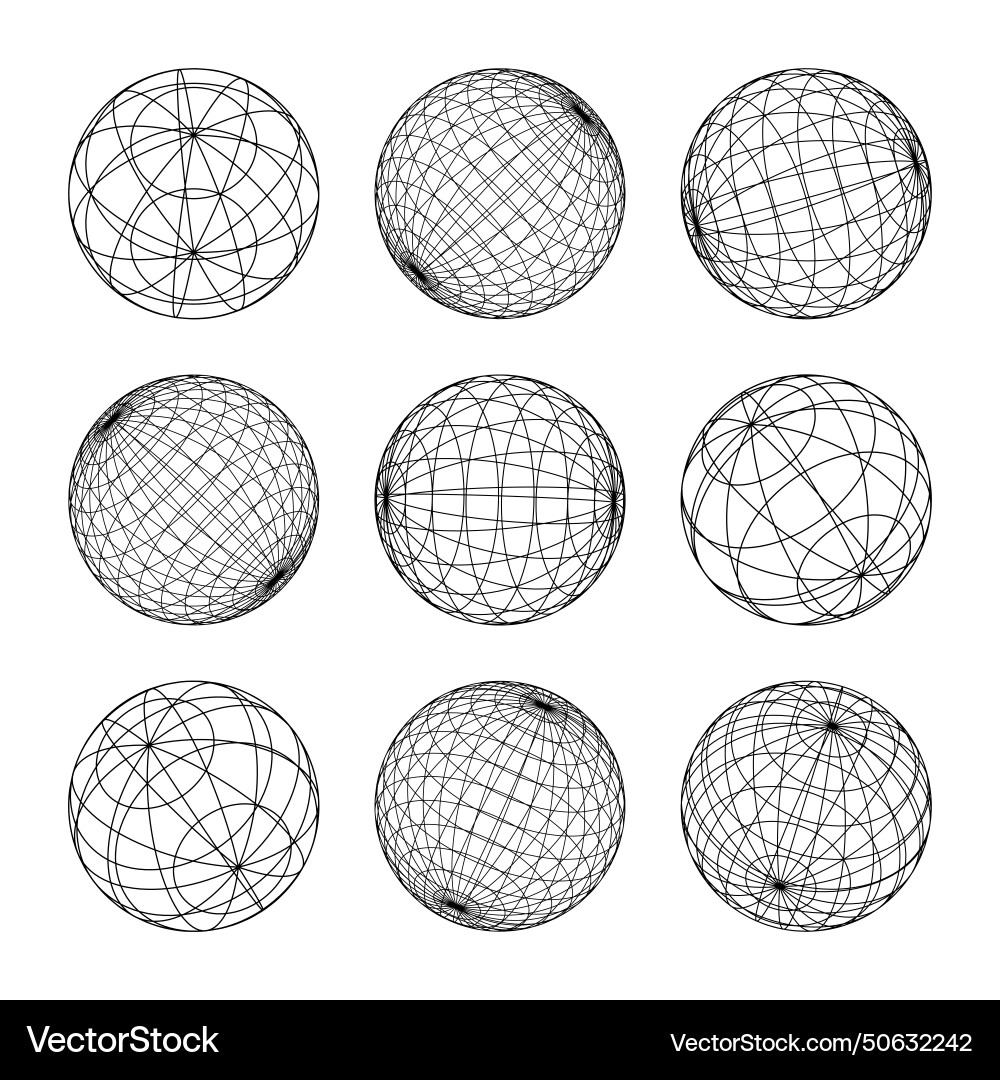 Wireframe shapes lined sphere perspective mesh Vector Image