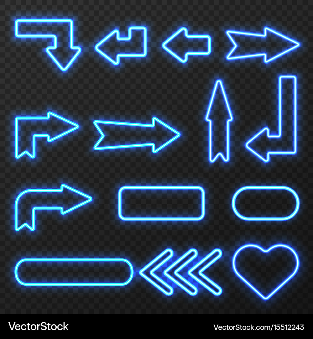 Neon sign arrows symbols set Royalty Free Vector Image
