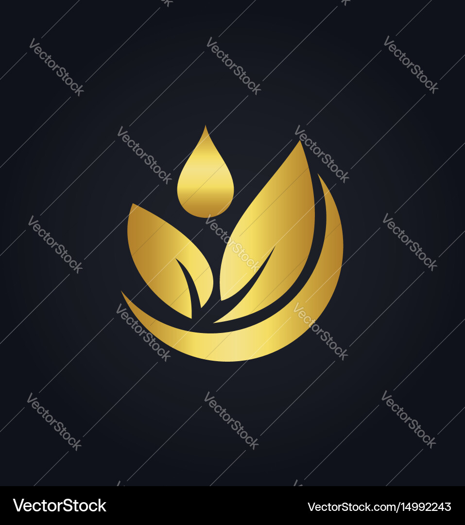 Organic green leaf bio gold logo Royalty Free Vector Image