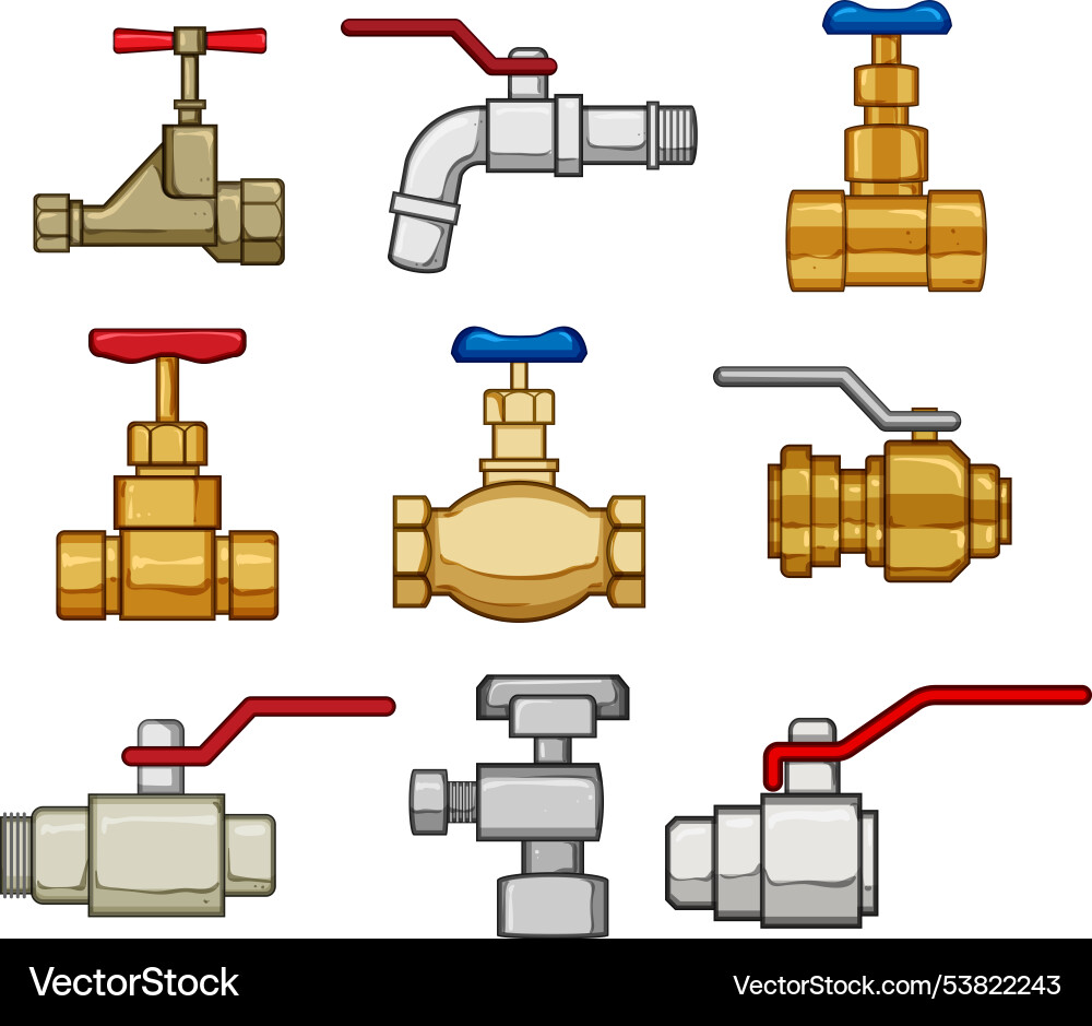 Plumbing valve set cartoon Royalty Free Vector Image