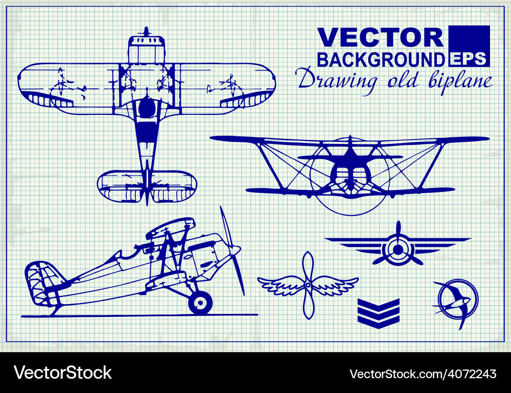 Vintage Airplane Sketch on Graph Paper Royalty Free Vector