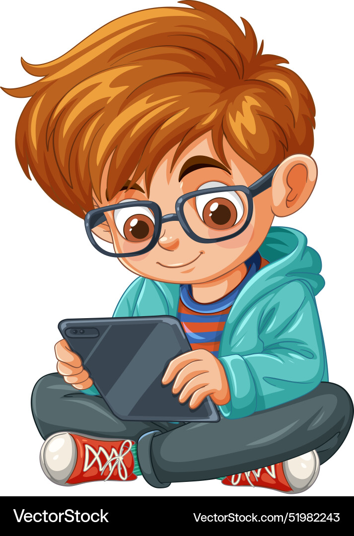 Young boy using a digital tablet Royalty Free Vector Image