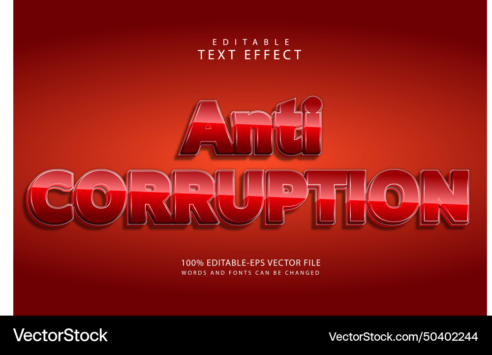 Anti corruption editable text effect 3 dimension Vector Image