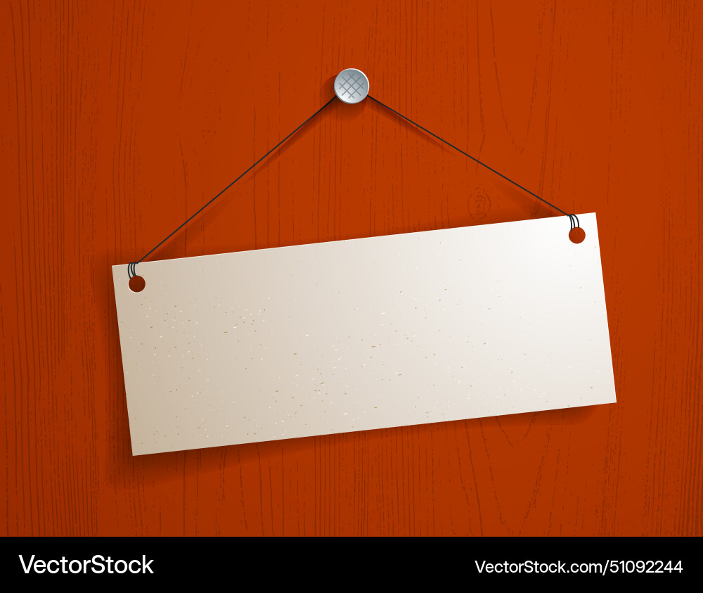 Blank paper piece hanging on a thread realistic Vector Image