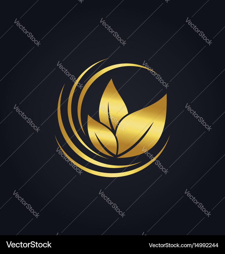 Organic green leaf botany gold logo Royalty Free Vector