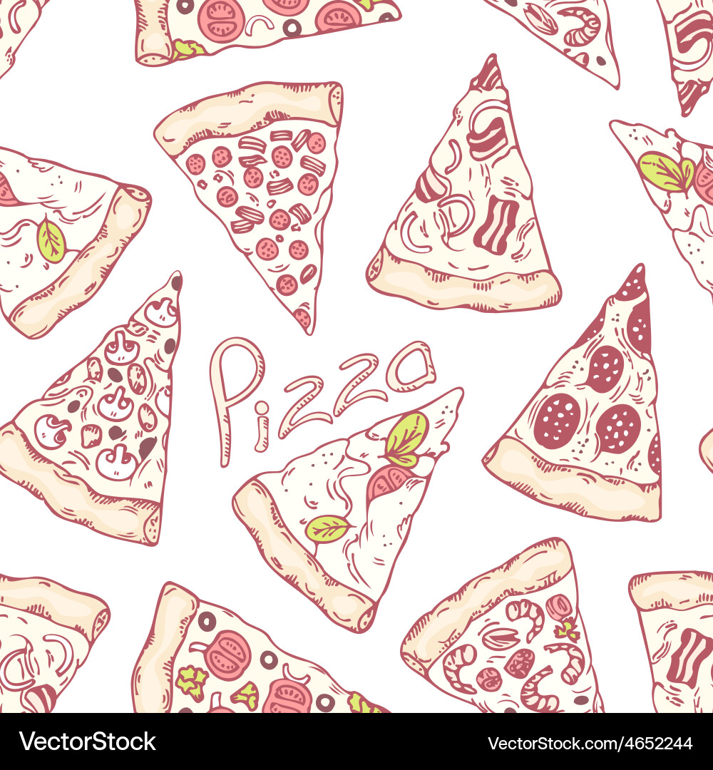 Pizza Slice Pattern - Hand Drawn Royalty Free Vector Image