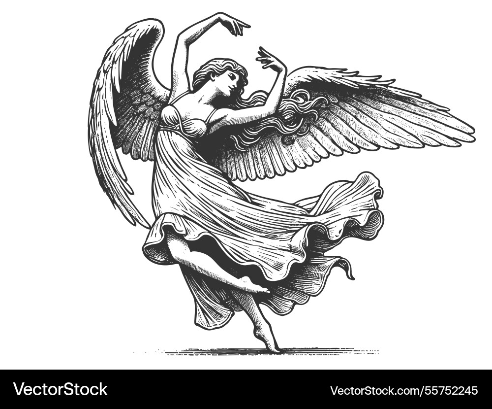 Graceful dancing angel engraving Royalty Free Vector Image