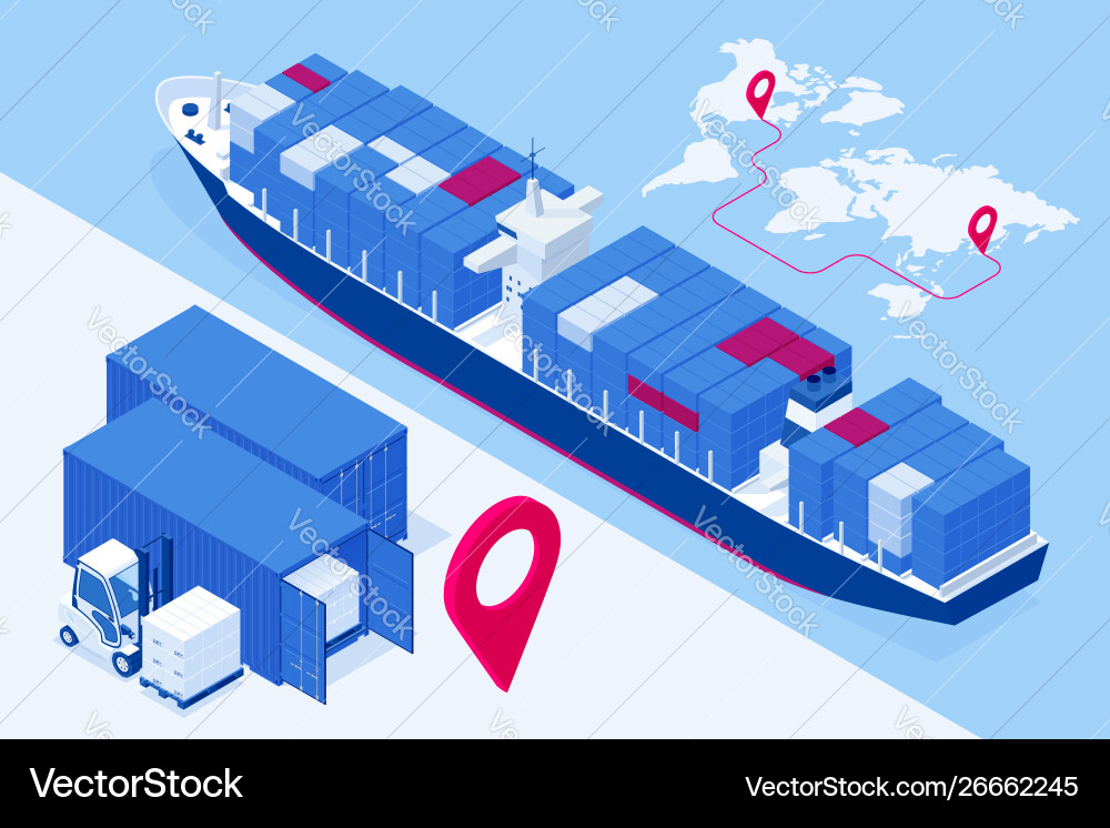 Isometric maritime transport logistics concept Vector Image