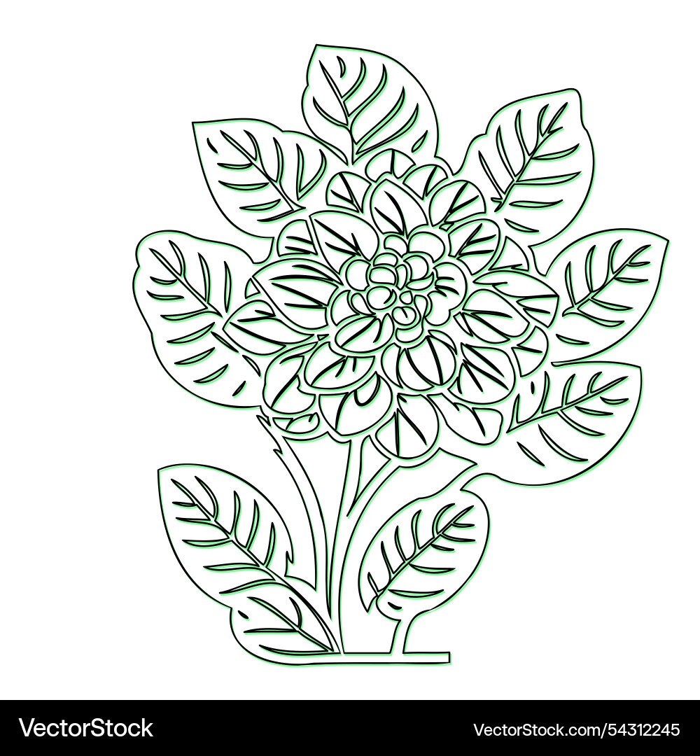 Line art flower with leaves and stem Royalty Free Vector