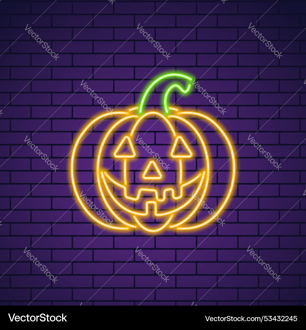 Neon pumpkin halloween yellow glow Royalty Free Vector Image
