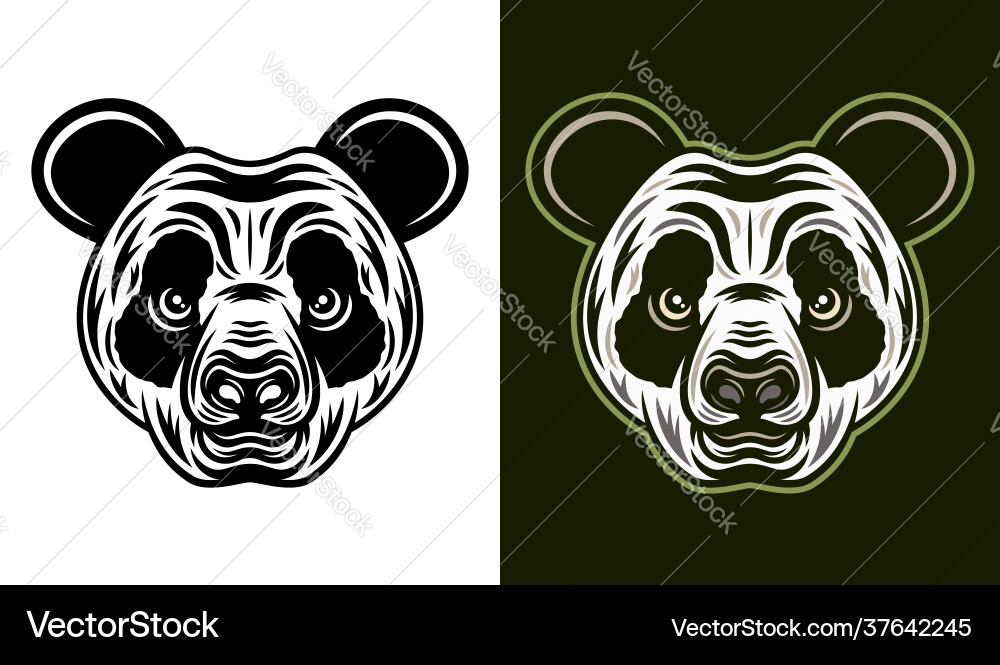 Panda head in two styles monochrome on white Vector Image