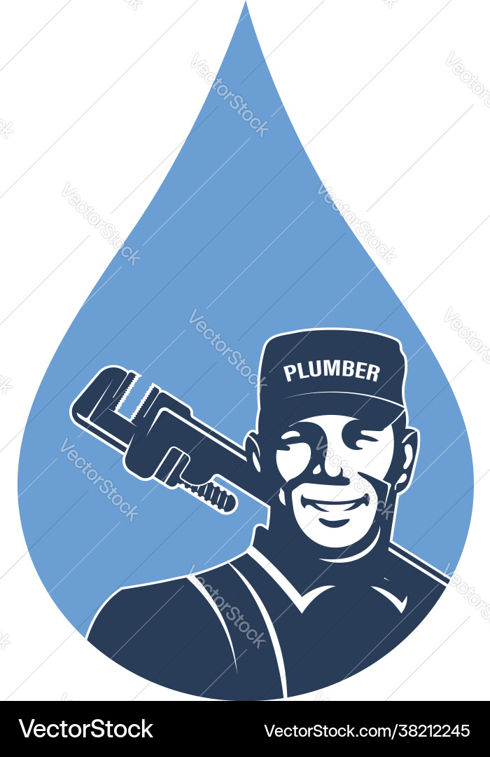 Plumber with wrench and drop water symbol Vector Image