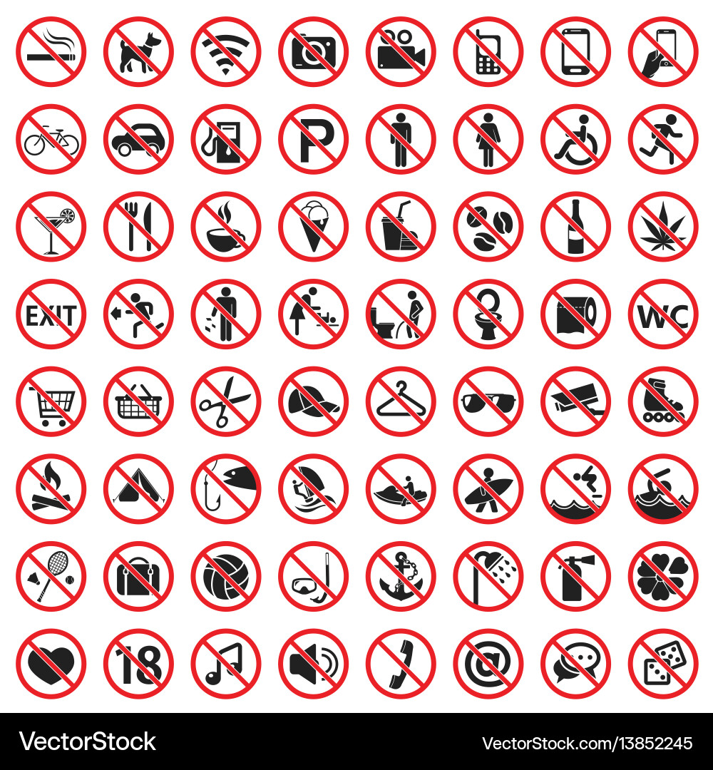 Prohibition signs icon set Royalty Free Vector Image