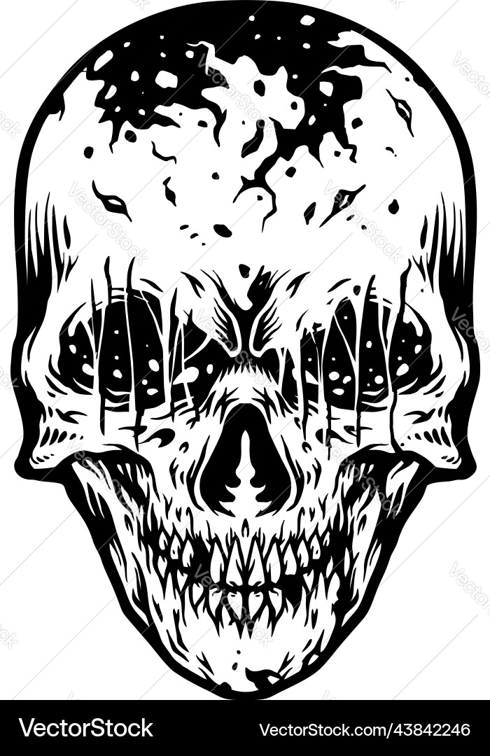 Monster zombie skull spooky outline Royalty Free Vector