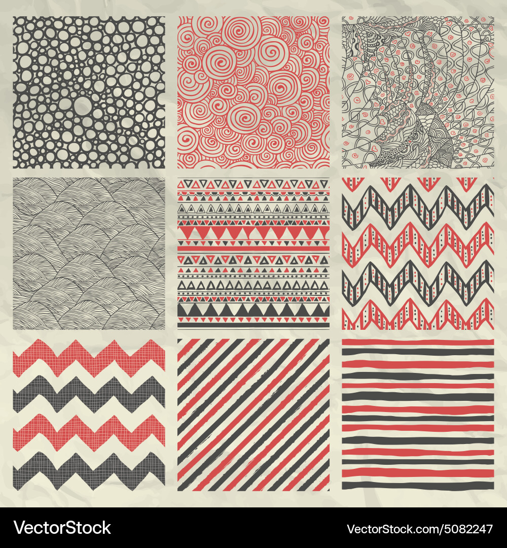 Abstract Red & Grey Geometric Patterns Vector Image