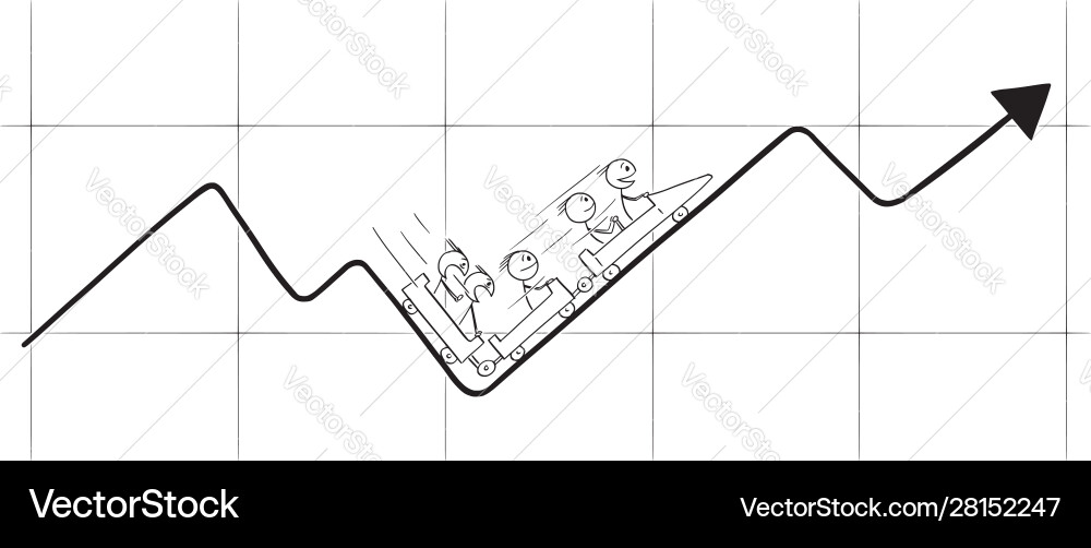 Cartoon businessmen riding on graph or chart Vector Image