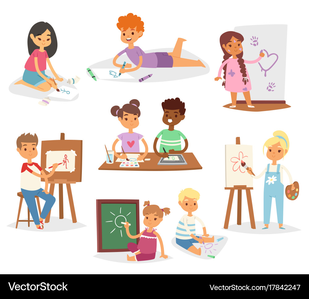 Children Creating Art - Painting and Drawing Vector Image