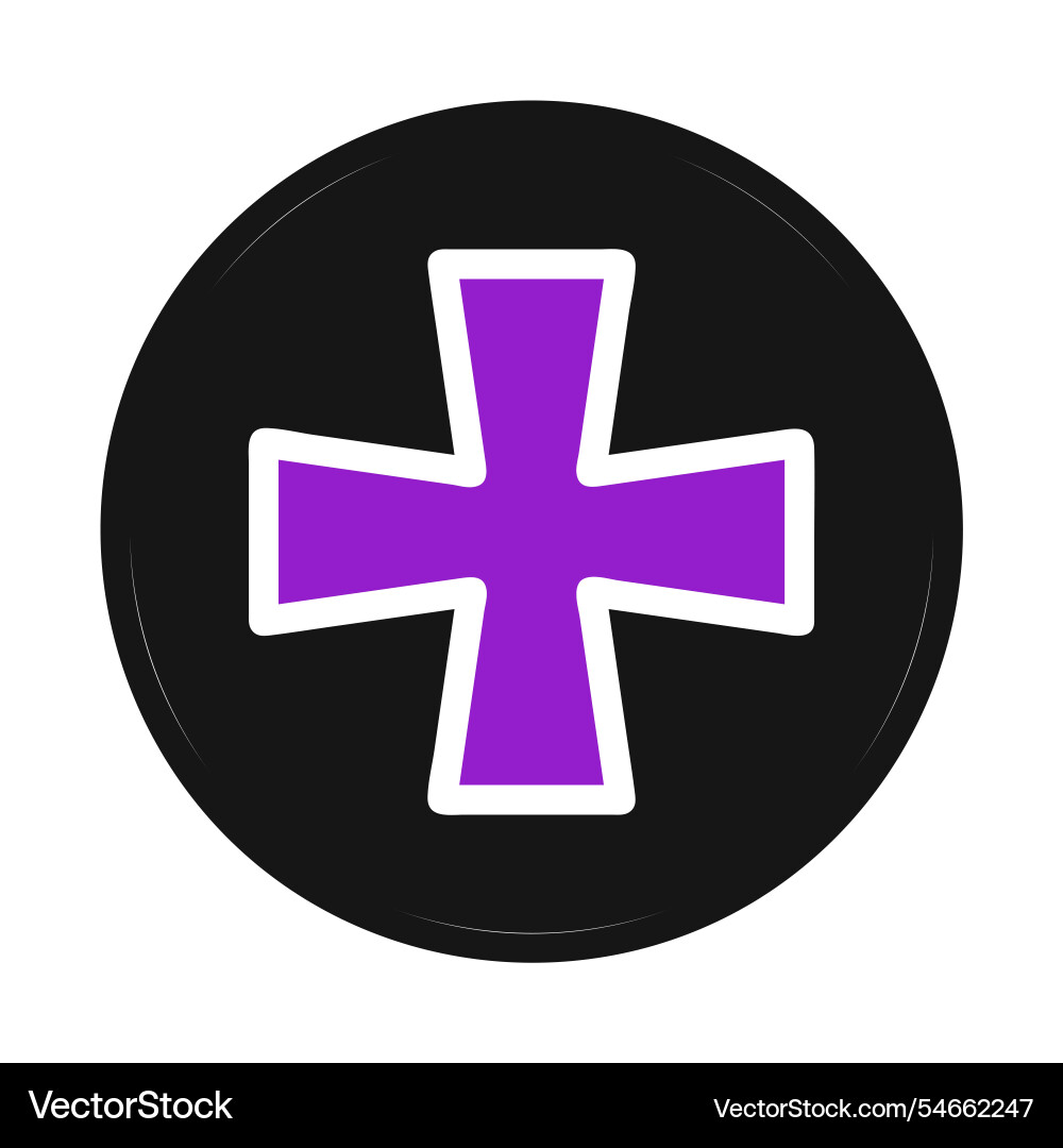 Lila Plus Zeichen in schwarzer Kreis Konzept Vektorbild