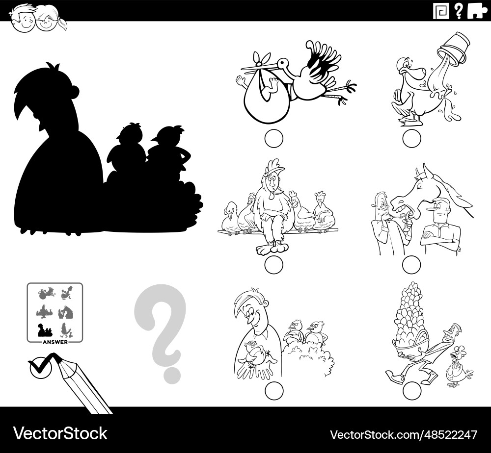 Shadow game with cartoon concepts coloring page Vector Image