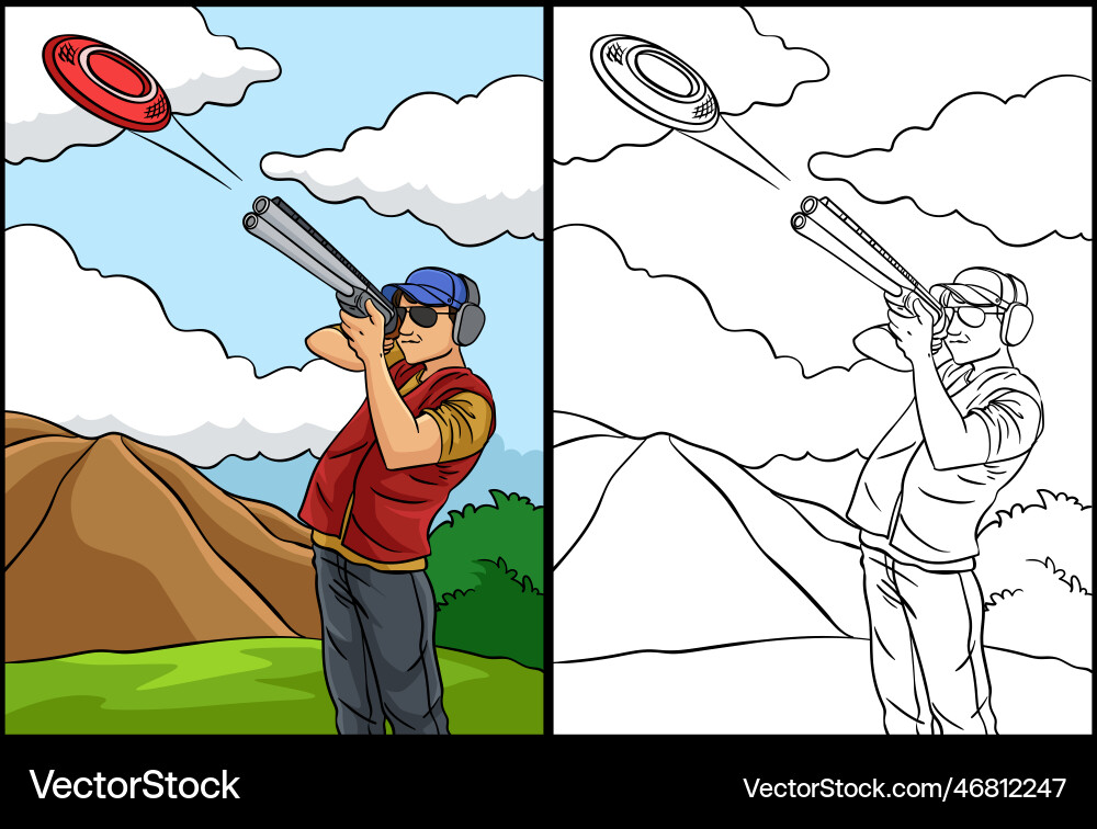 Skeet shooting coloring page colored Royalty Free Vector
