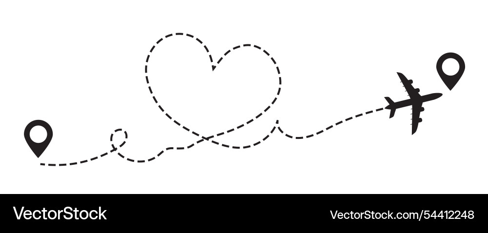 Airplane plane with heart path Royalty Free Vector Image