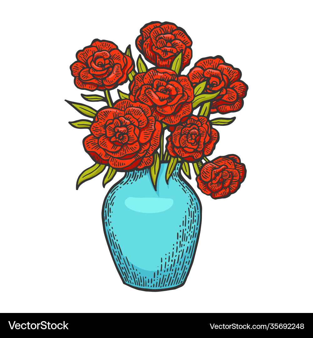 Flowers in vase engraving Royalty Free Vector Image