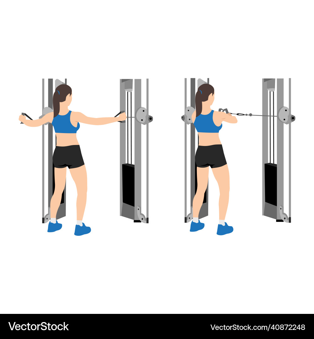 Woman doing reverse cable flyes exercise Vector Image