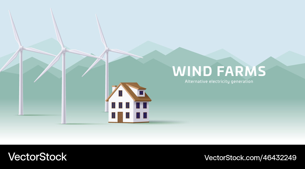 House icon with big windmill farm behind Vector Image