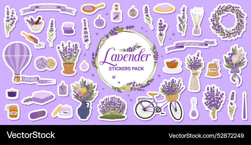 Lavender cosmetics and flowers sticker pack Vector Image