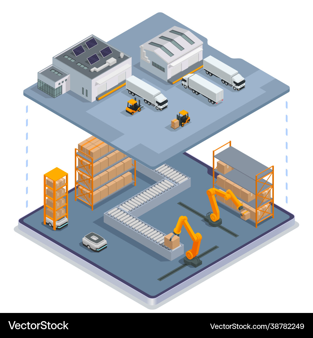 Modern warehouse colored isometric concept Vector Image