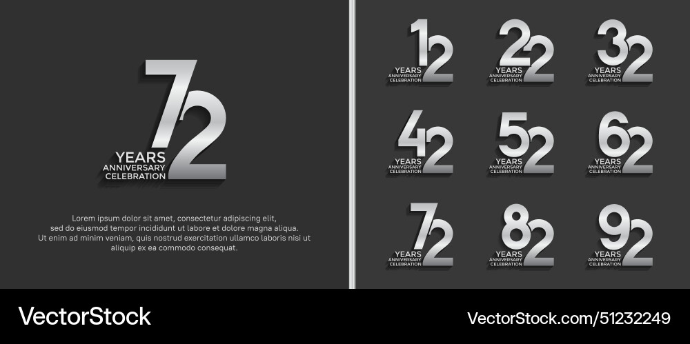 Set of anniversary logo silver color on gray Vector Image