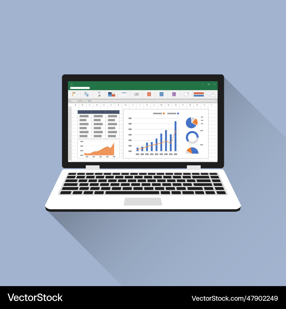 Spreadsheet on laptop screen flat icon financial Vector Image