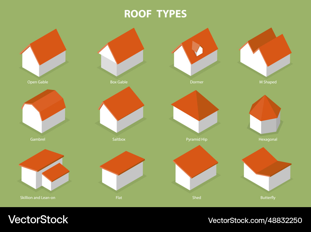 3d isometric flat set of roof types Royalty Free Vector
